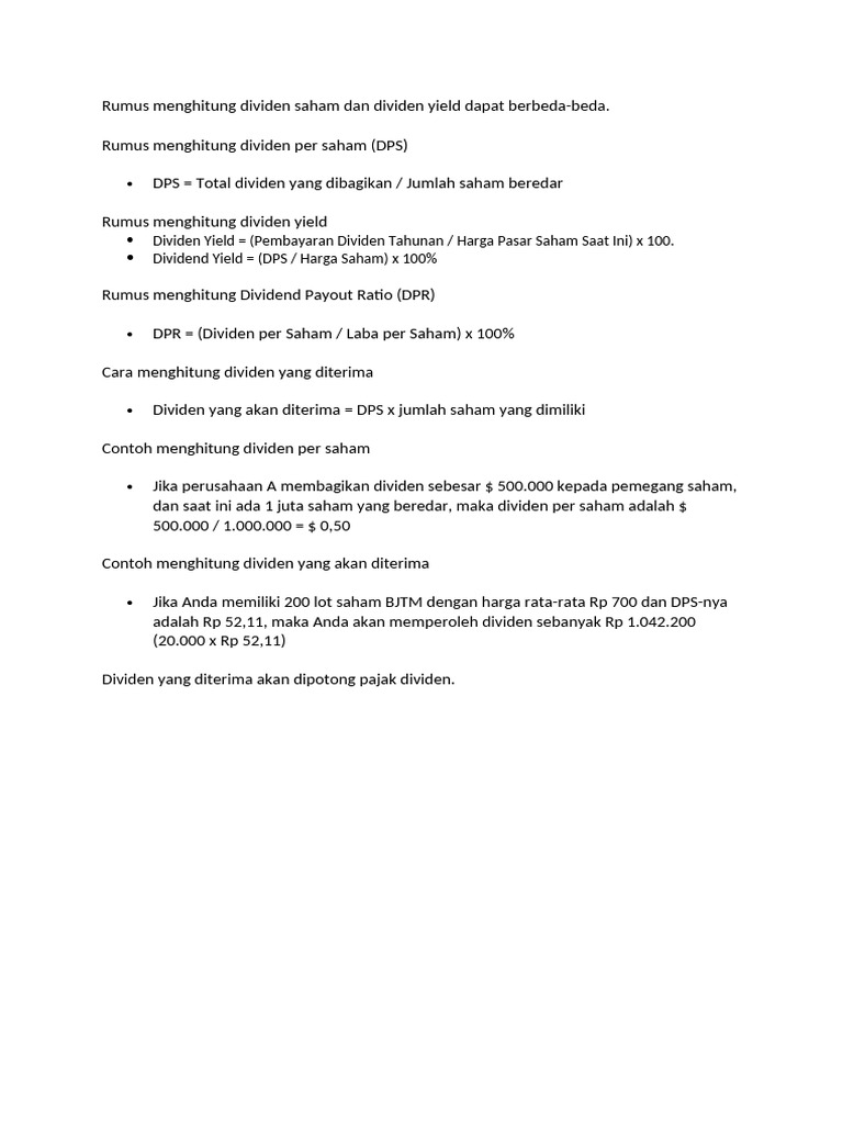 Rumus Dan Contoh Dividen | PDF