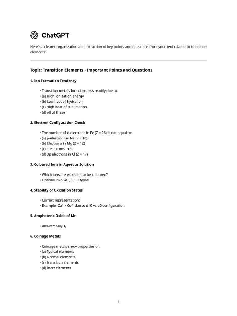 Transition Elements Qs | PDF