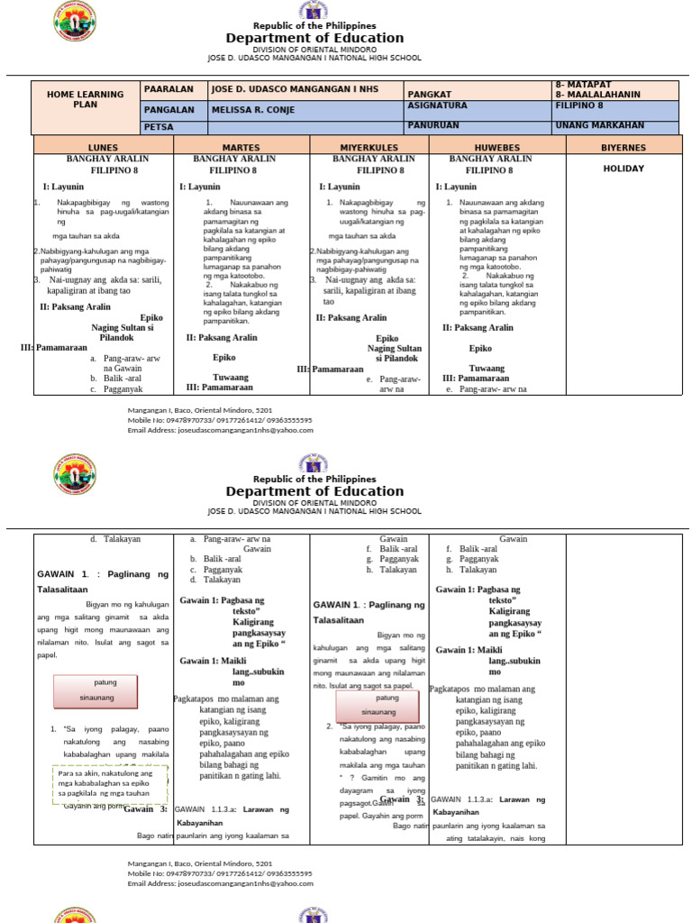 DLL Filipino 8 q1 Week 3 | PDF
