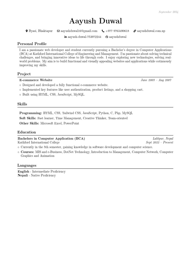 RenderCV Sb2nov Theme | PDF