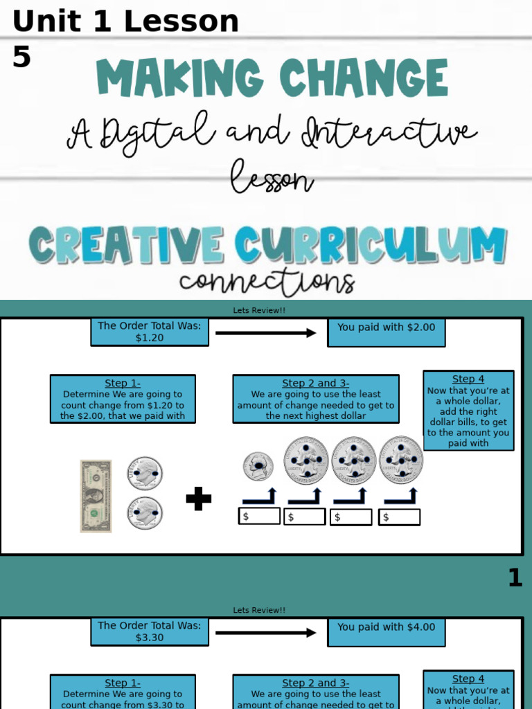 CountingChangeWithPromptsIncrementsUnder10DigitalLessonU1L5 1 | PDF ...
