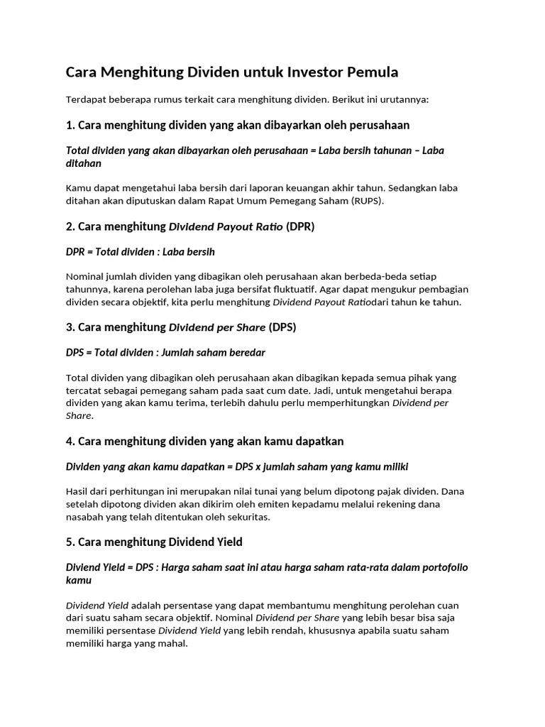 Rumus Dan Contoh Dividen | PDF