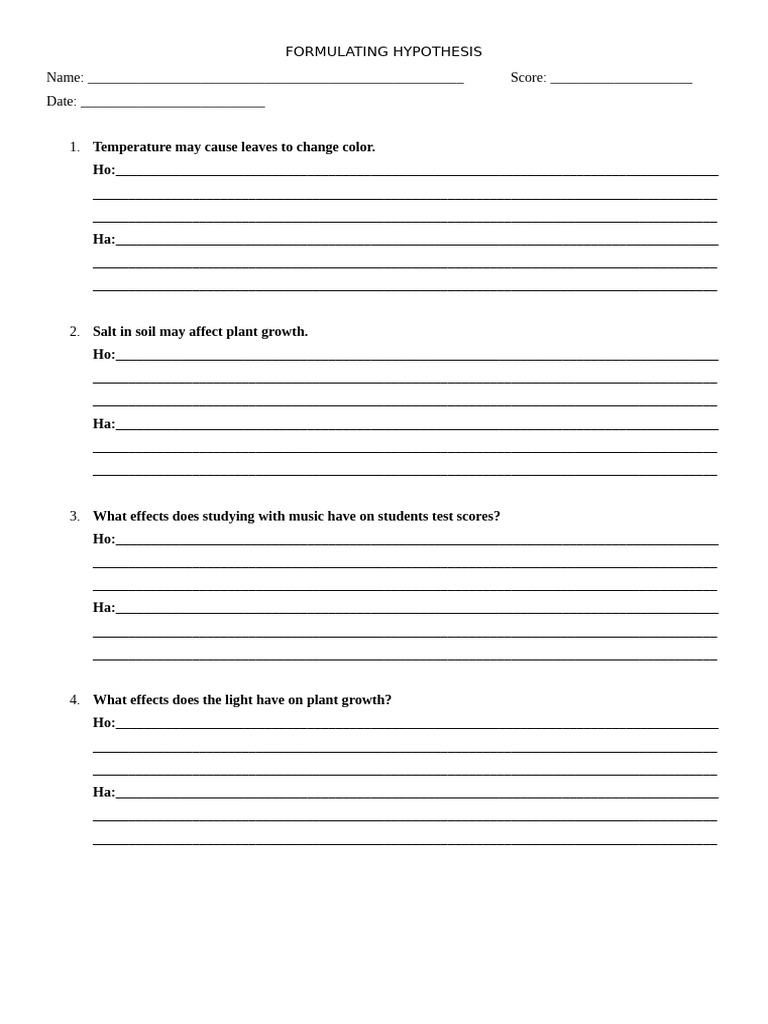 Formulating Hypothesis Act Sheet | PDF