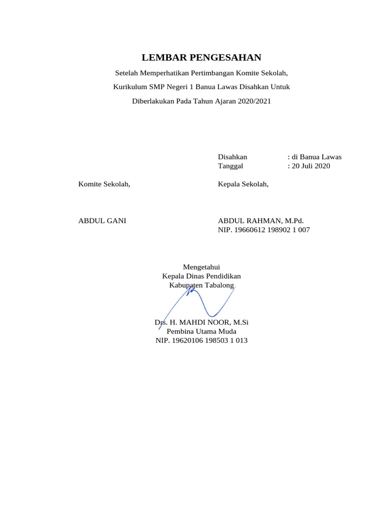 LEMBAR PENGESAHAN KTSP | PDF