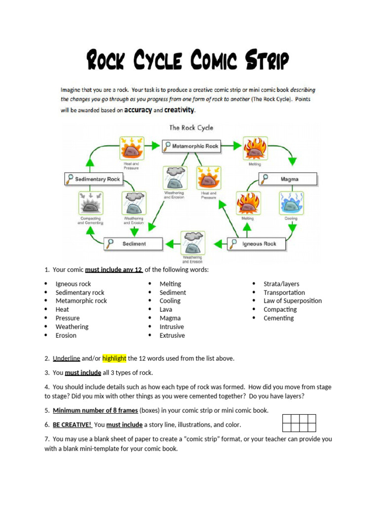 Comic Strip Project and Rubric | PDF | Rock (Geology) | Sedimentary Rock