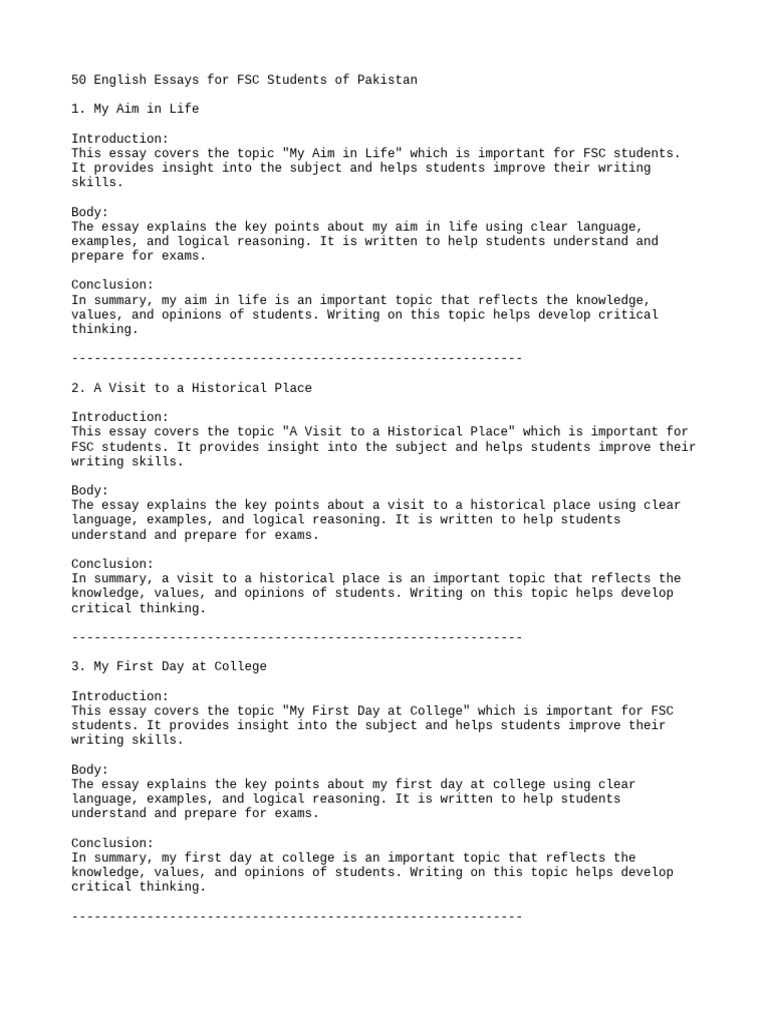 50 Essays For FSC Students | PDF | Critical Thinking | Essays