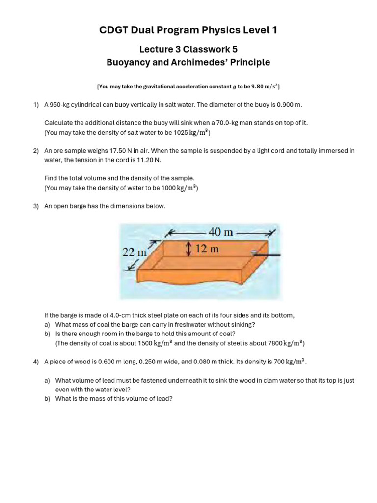 Buoyancy Problems and Solutions | PDF | Buoyancy | Density