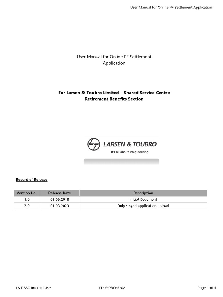 PF Settlement User Manual for L&T SSC | PDF | Computing