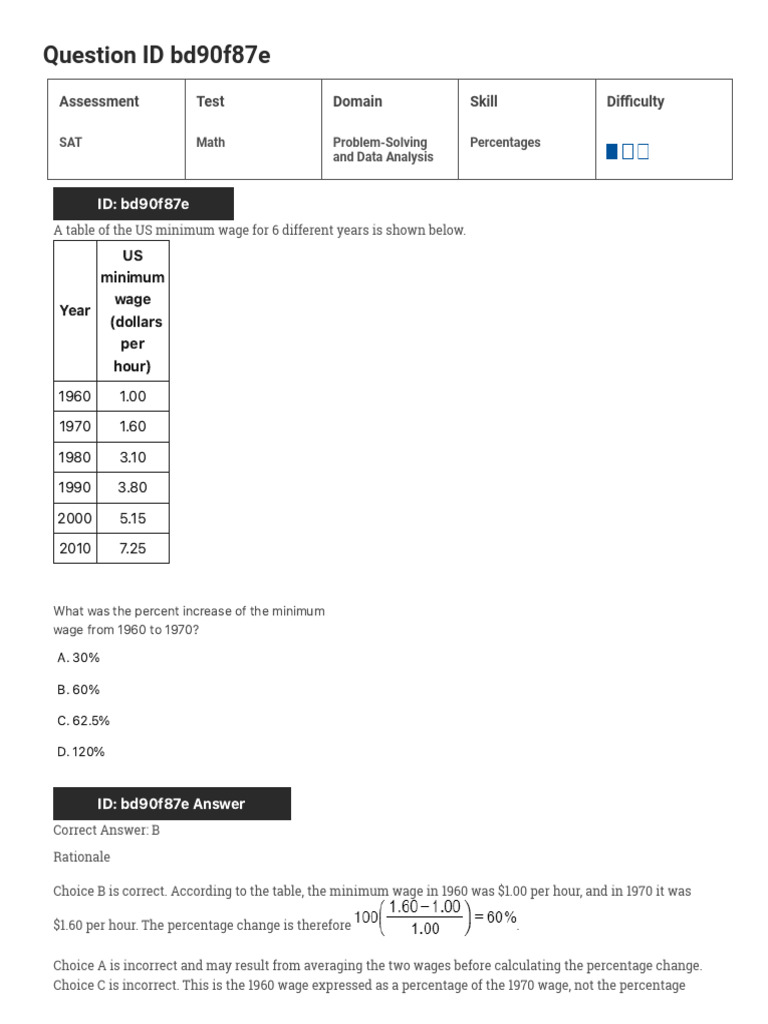 Percentages (Level 1) Answer Key | PDF | Sat | Percentage
