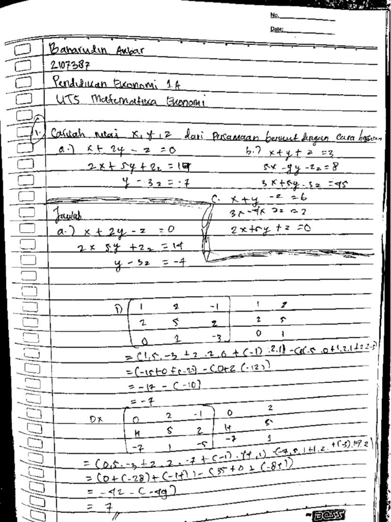 Baharudin Akbar - 2107387 - Uts Matematika Ekonomi | PDF
