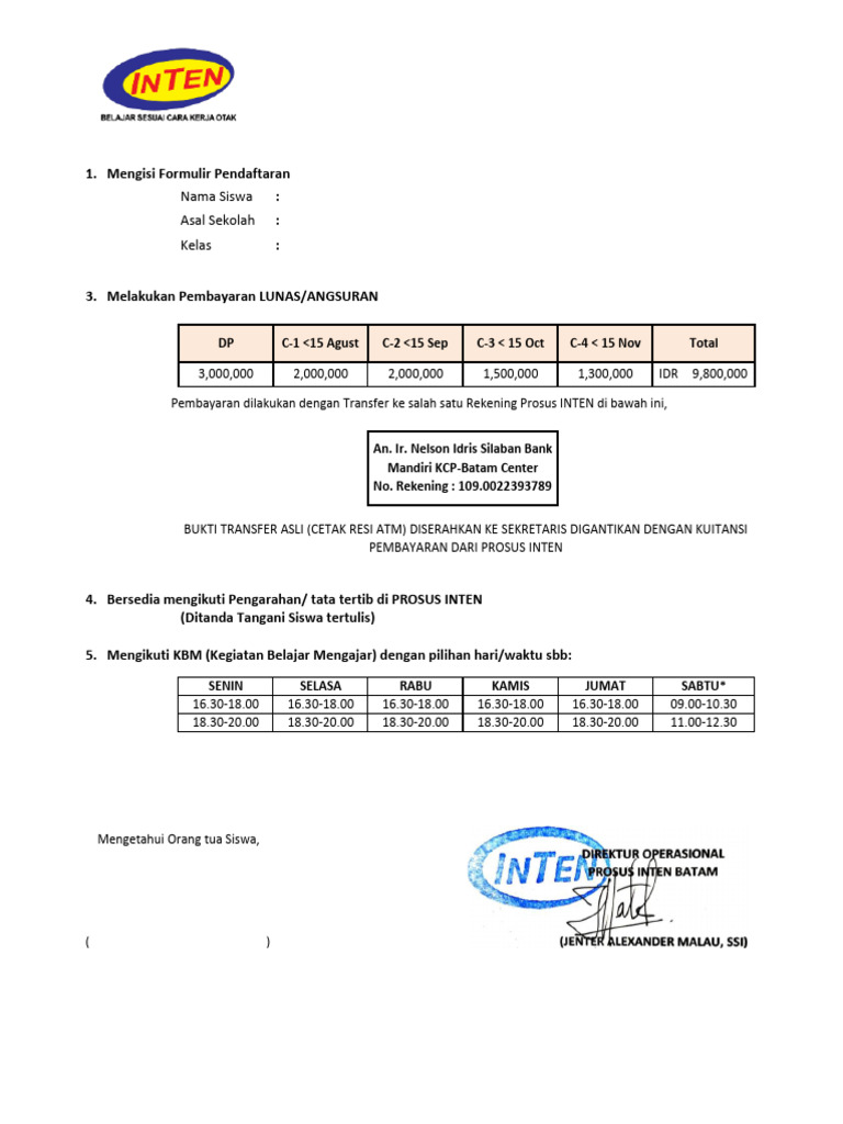 Prosedur Menjadi Siswa PROSUS INTEN 2025 Kelas 11 | PDF