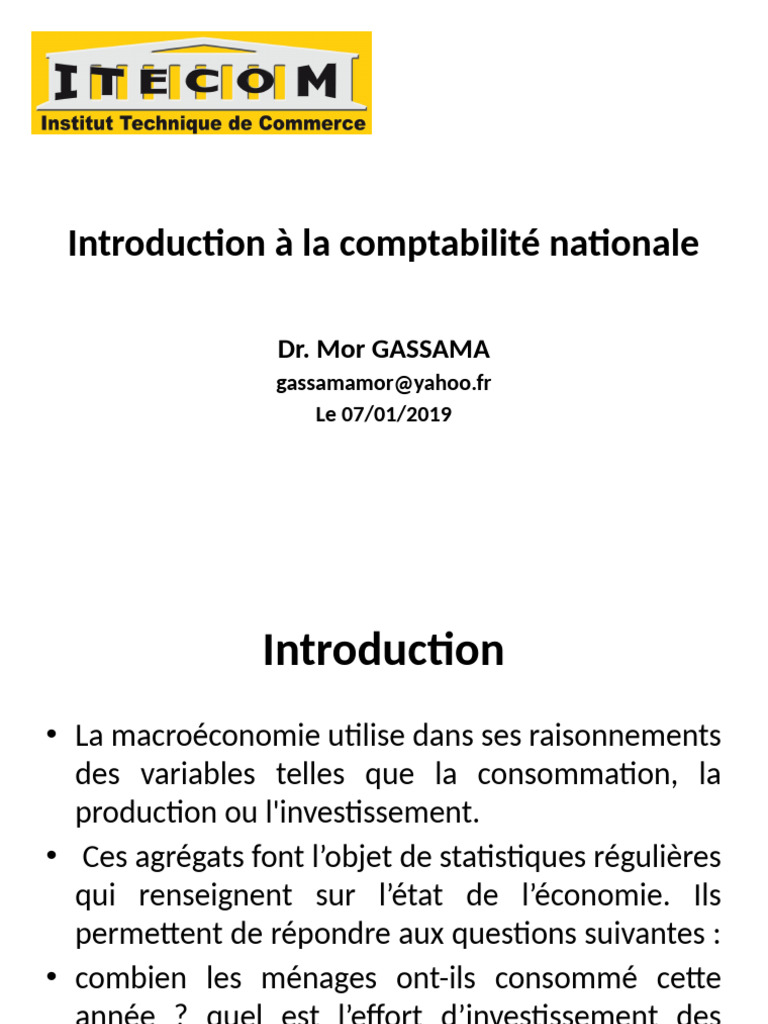 Introduction à la comptabilité nationale | PDF | Comptabilité nationale ...