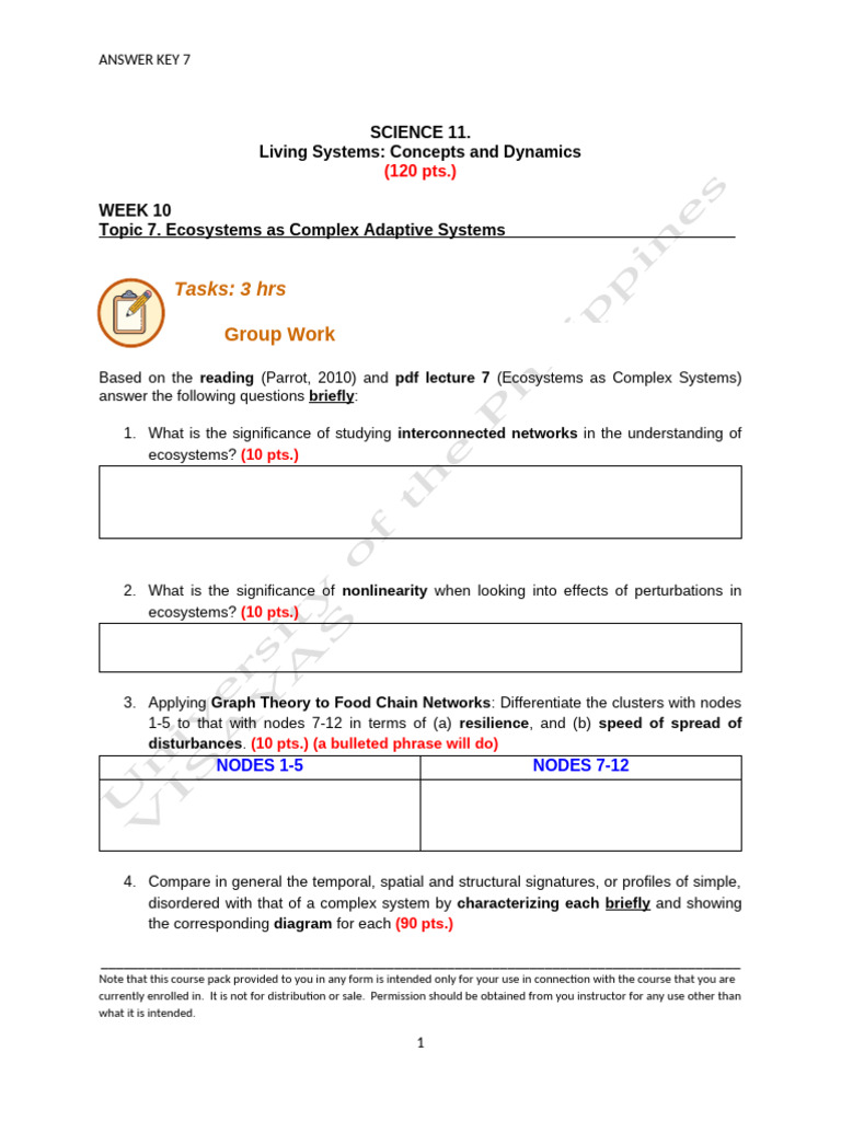 ANSWER SHEET 7 - Ecosystems As Coplex Adaptive Systems | PDF | Vertex ...