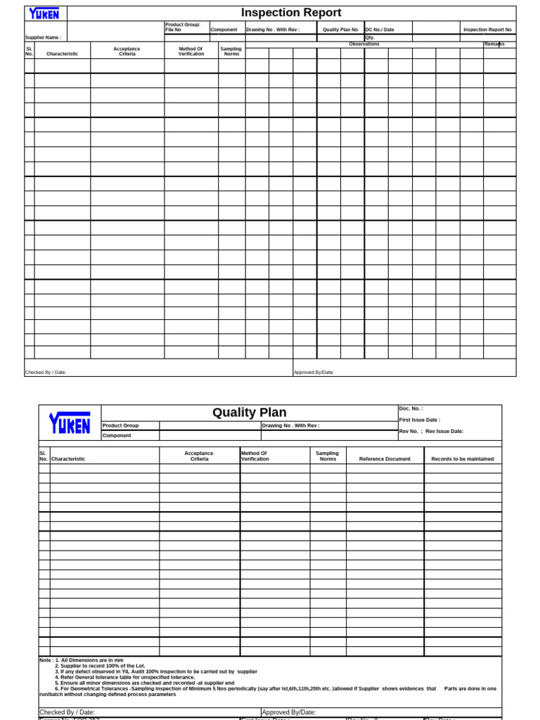 Blank Quality Plan Inspection Report1 | PDF