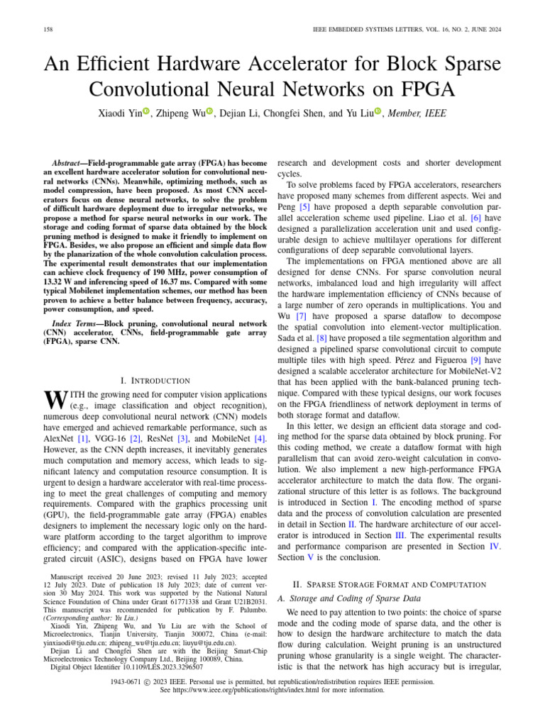 An Efficient Hardware Accelerator For Block Sparse Convolutional Neural Networks On Fpga Pdf