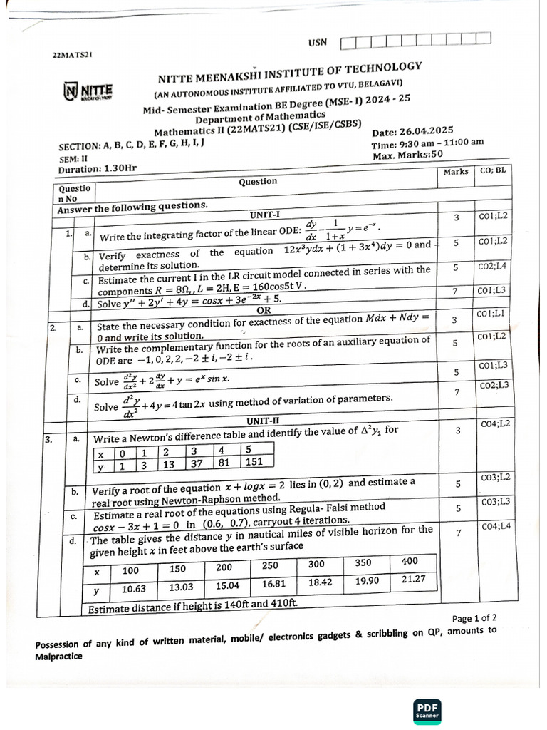 MSE I Scheme and Solutions | PDF