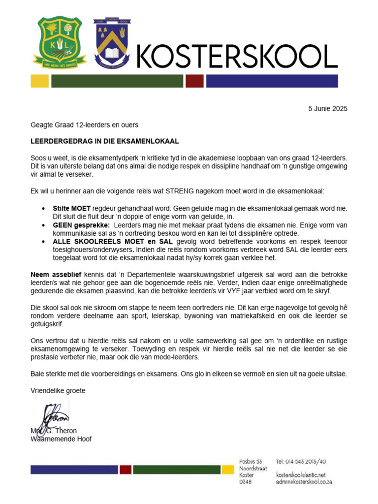 Matrieks Eksamen Brief 250605 142403 | PDF