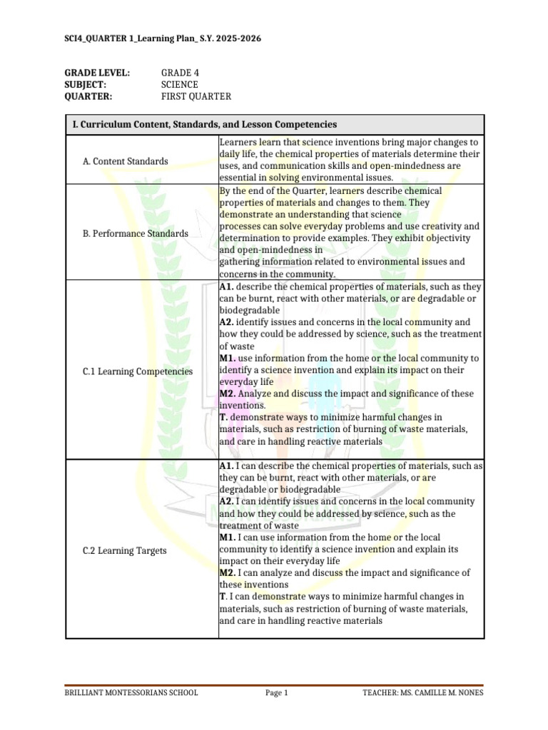 Science4 - Learning Plan - Quarter1 | PDF | Waste | Waste Management