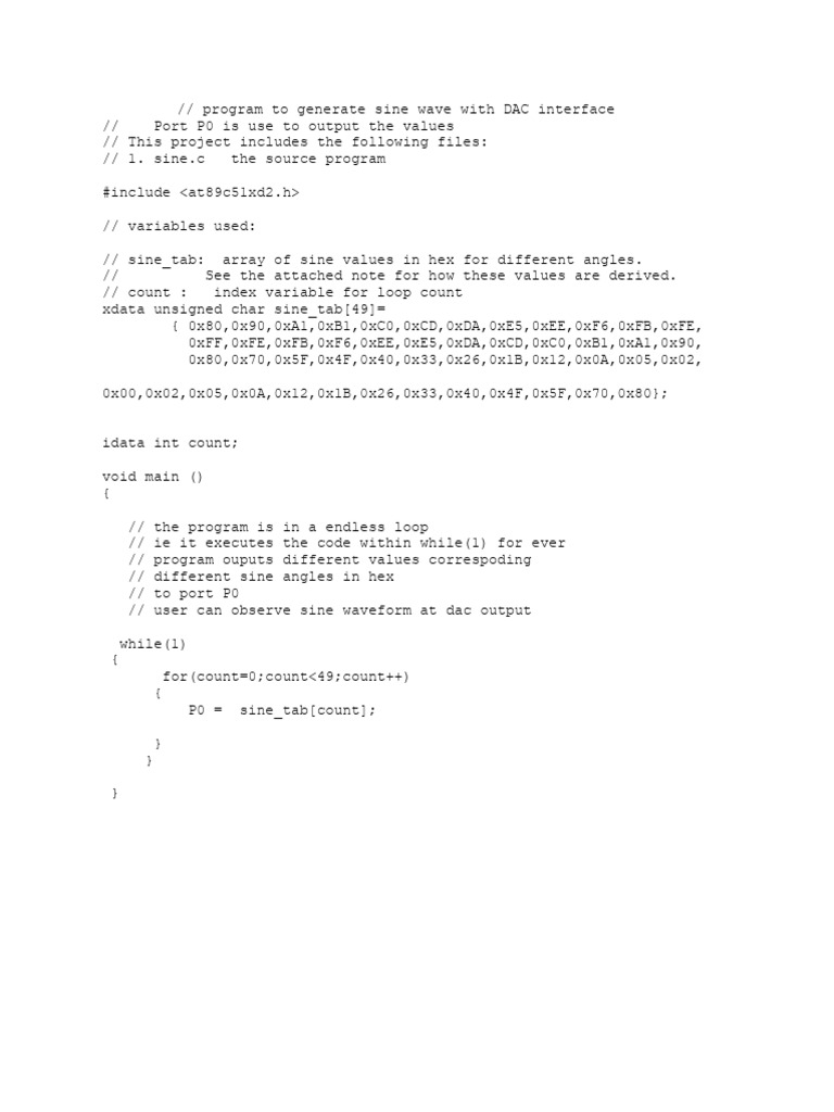 Sine Wave Generation with DAC Output | PDF
