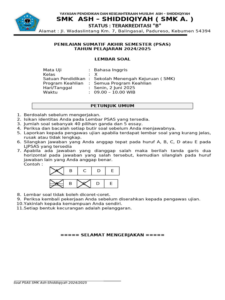 Soal Dan Kisi2 Kelas X | PDF | Meal