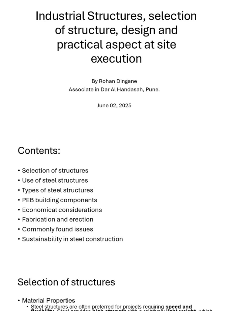 Industrial Structures, Selection of Structure, Design | PDF | Bridge | Roof