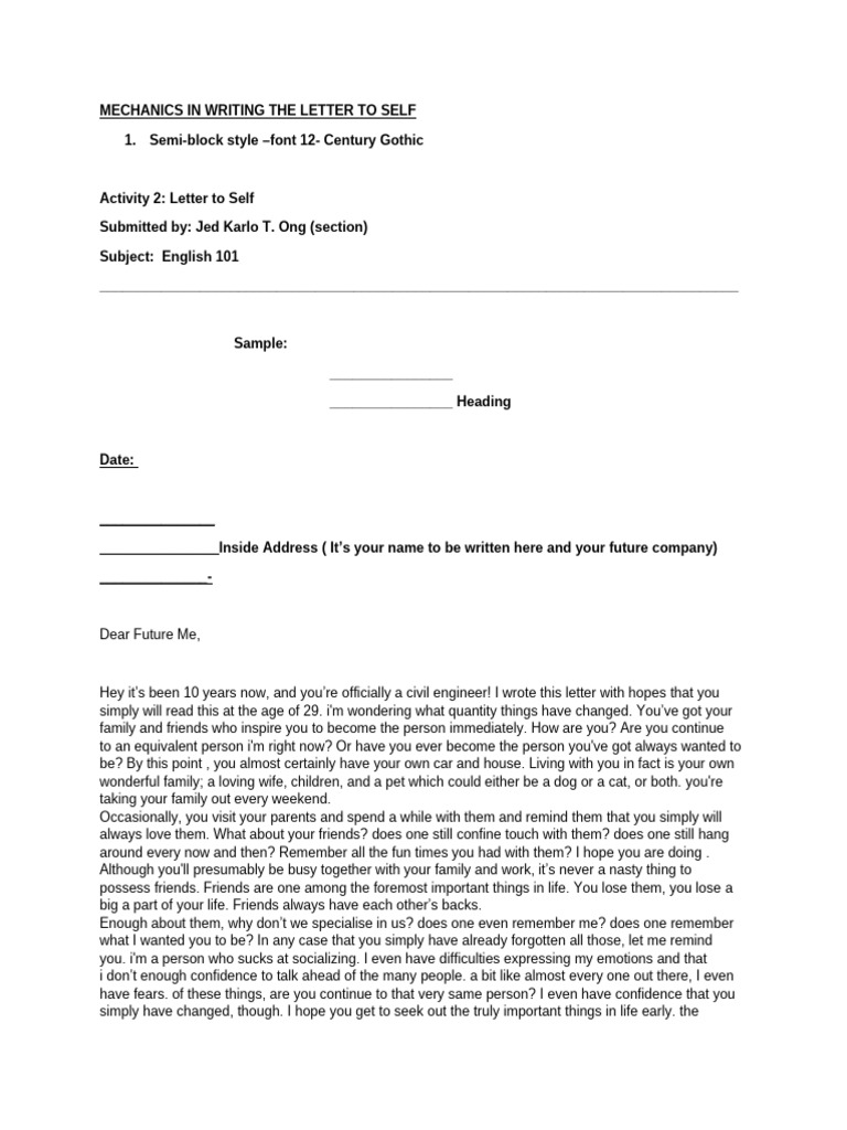 The Letter To Self - Ong, Jed | PDF