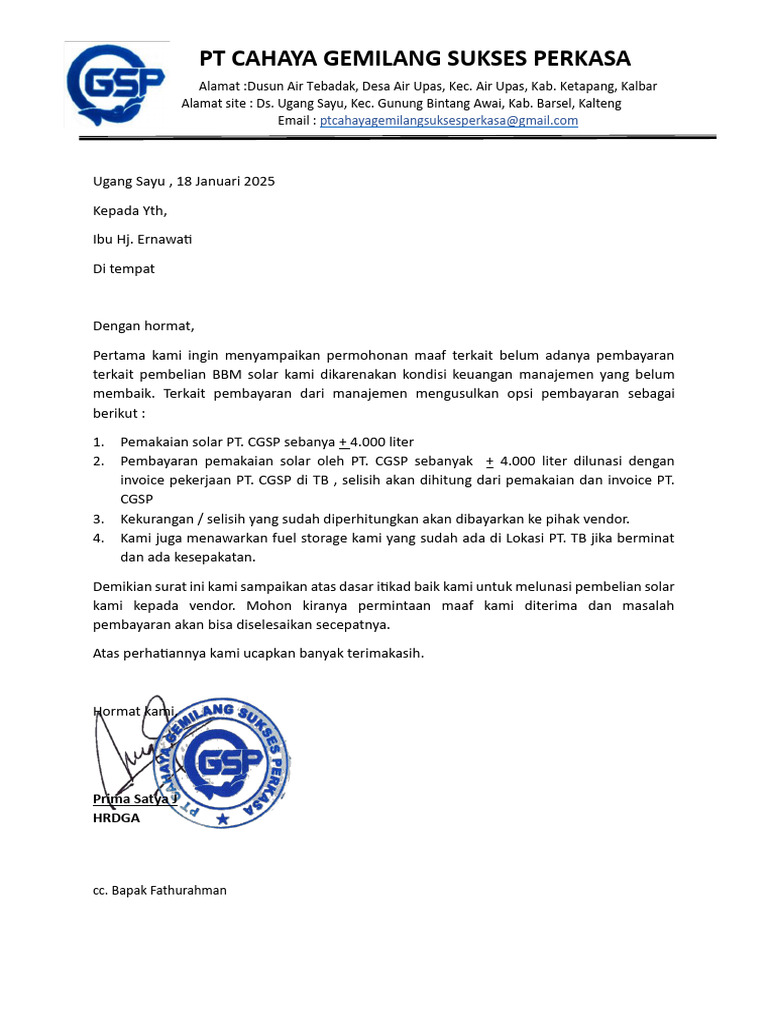 Surat Ke Vendor BBM | PDF