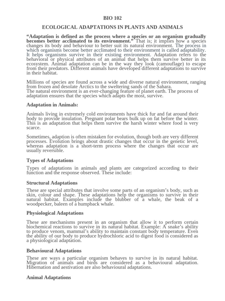 Adaptation in Plants and Animals | PDF | Leaf | Plant Stem