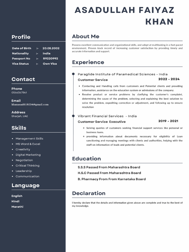 Asadullah Khan CV | PDF