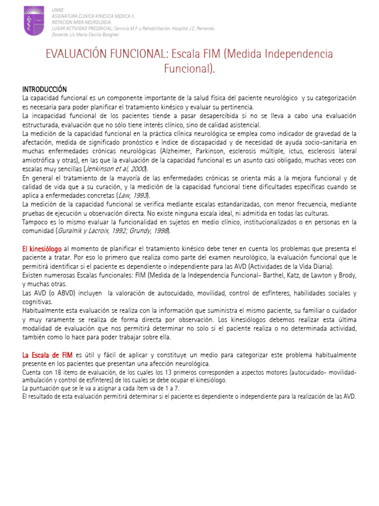 Escala Fim. | PDF | Neurología | Higiene
