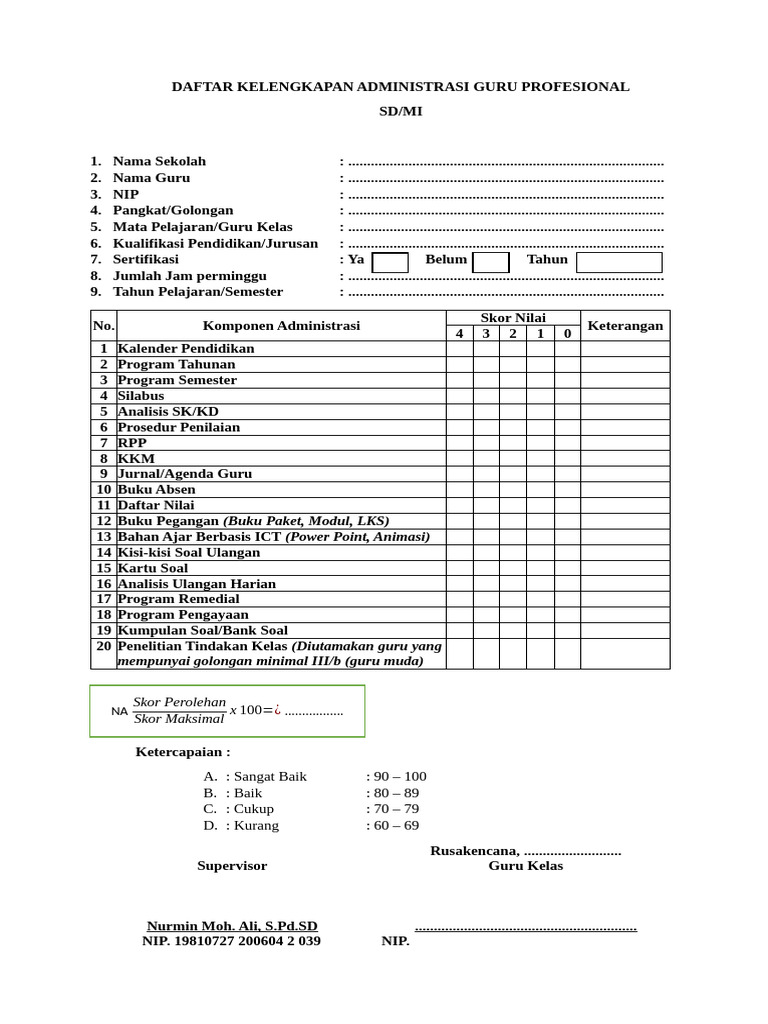 Daftar Administrasi Guru SD/MI | PDF