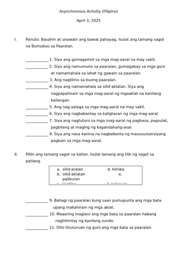 Asynchronous Activity - Filipino.4.3 | PDF