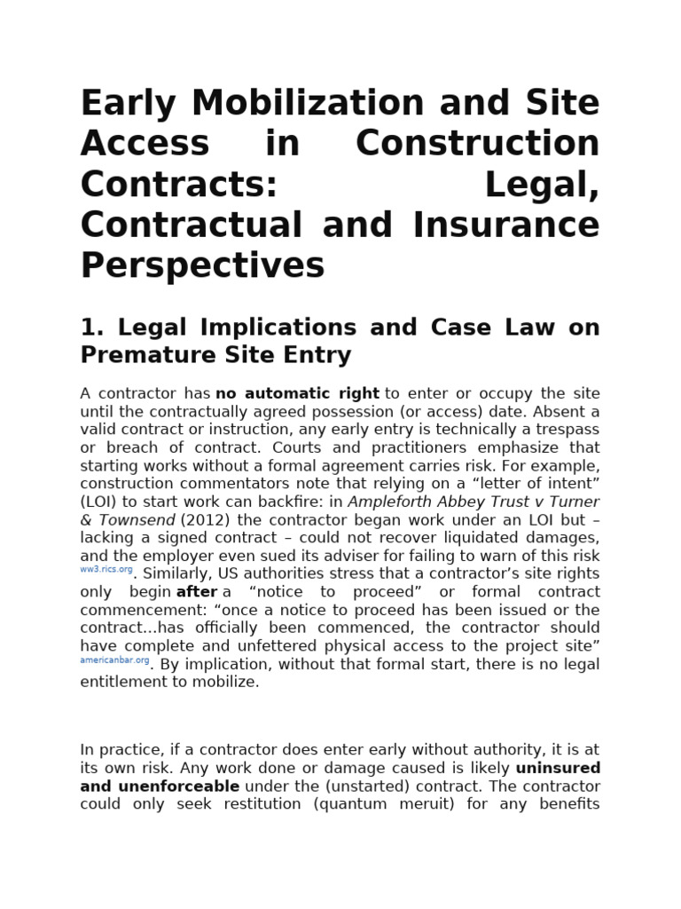 Early Mobilization and Site Access in Construction Contracts 29 Apr'25 ...