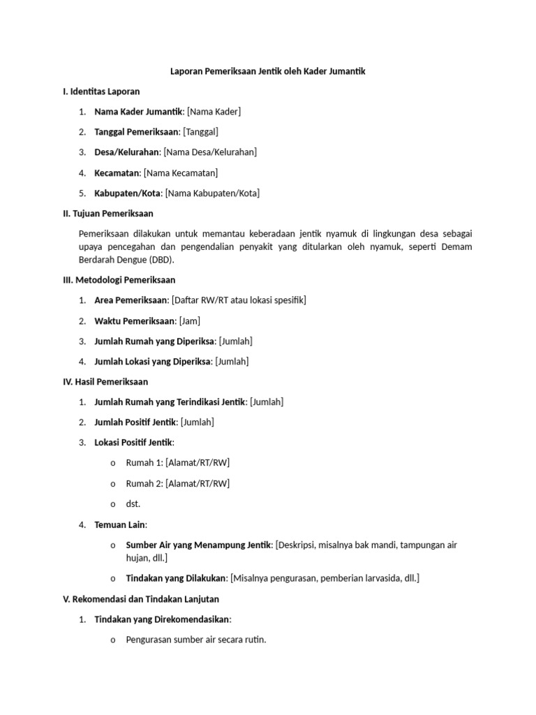 Contoh Laporan Pemeriksaan Jentik Oleh Kader Jumantik | PDF