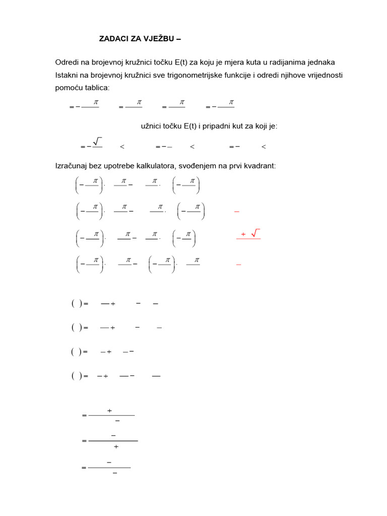 Ispit Znanja Iz Matematike - TRIGONOMETRIJA (Zadatci) | PDF