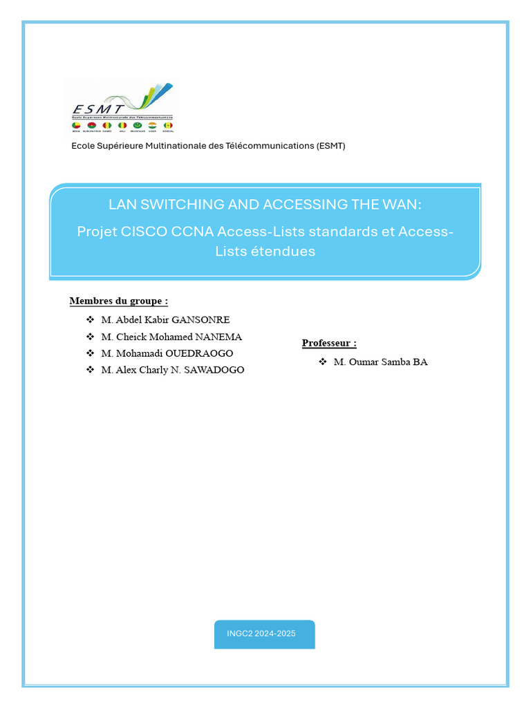Projet CCNA : ACL Standards et Étendues | PDF | Adresse IP | Protocoles ...