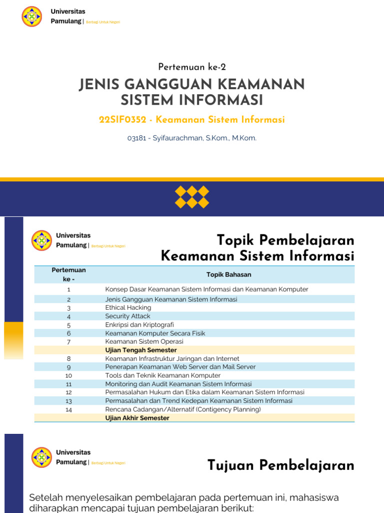 Pertemuan 2 - Jenis Gangguan Keamanan Sistem Informasi - SYF | PDF