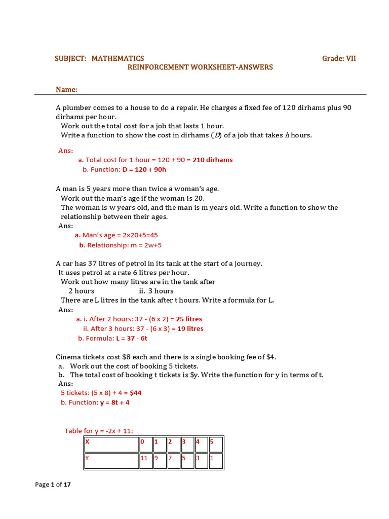 Grade 7-Answers of Reinforcement Worksheet For 3rd Term Exam, 2025 | PDF | Area | Ratio