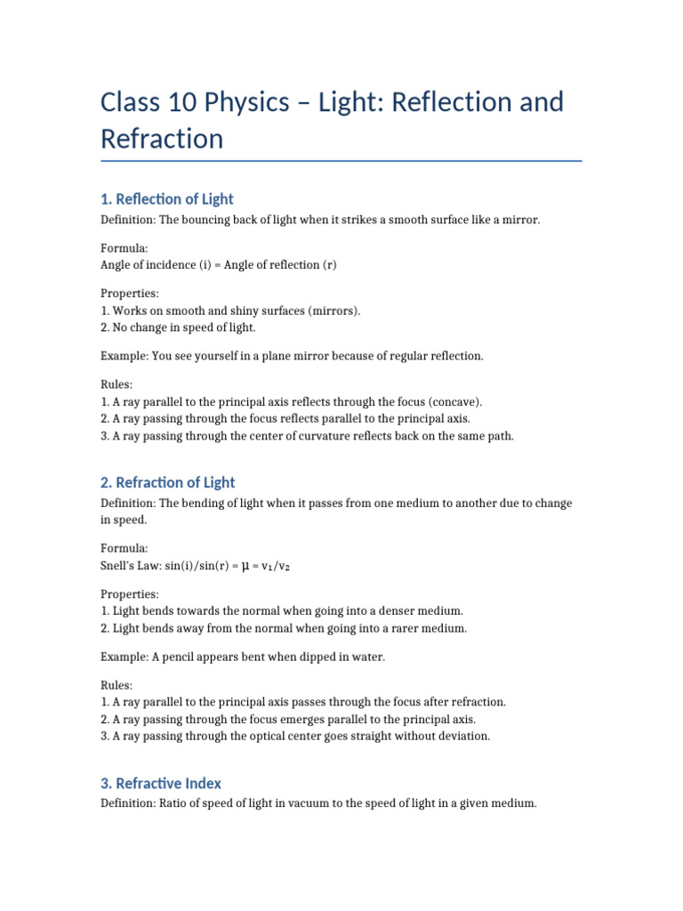Class10 Physics Light Updated | PDF | Refraction | Refractive Index