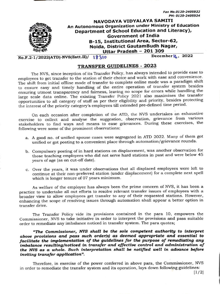 Transfer Guidelines 2023 | PDF