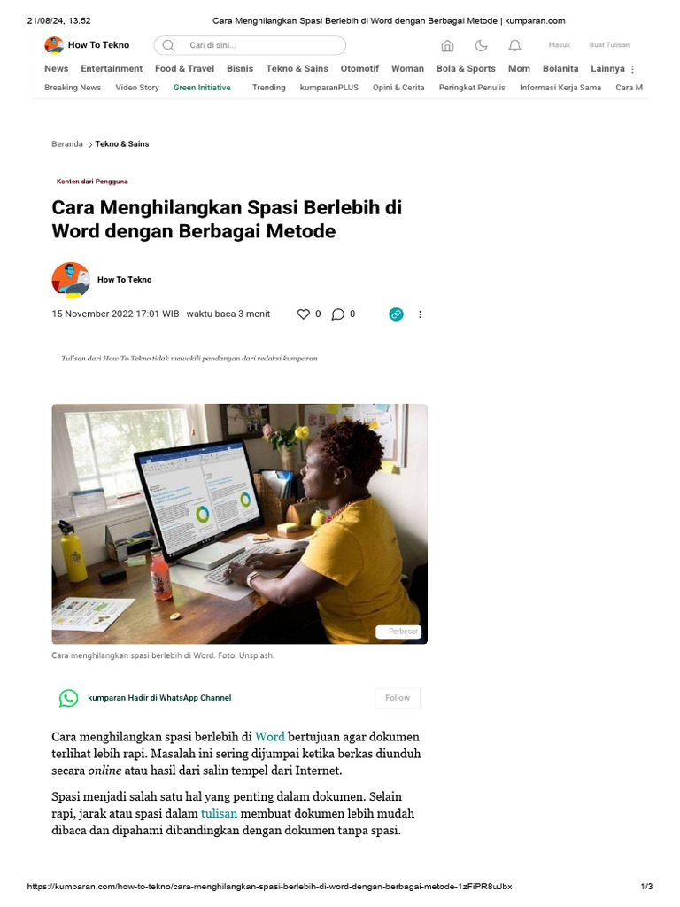 Cara Menghilangkan Spasi Berlebih Di Word Dengan Berbagai Metode _ Kumparan.com | PDF