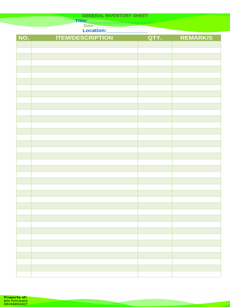 General Inventory Sheet File | PDF