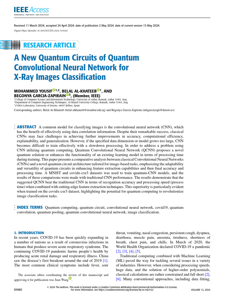 A New Quantum Circuits of Quantum Convolutional Neural Network for X-Ray Images Classification ...