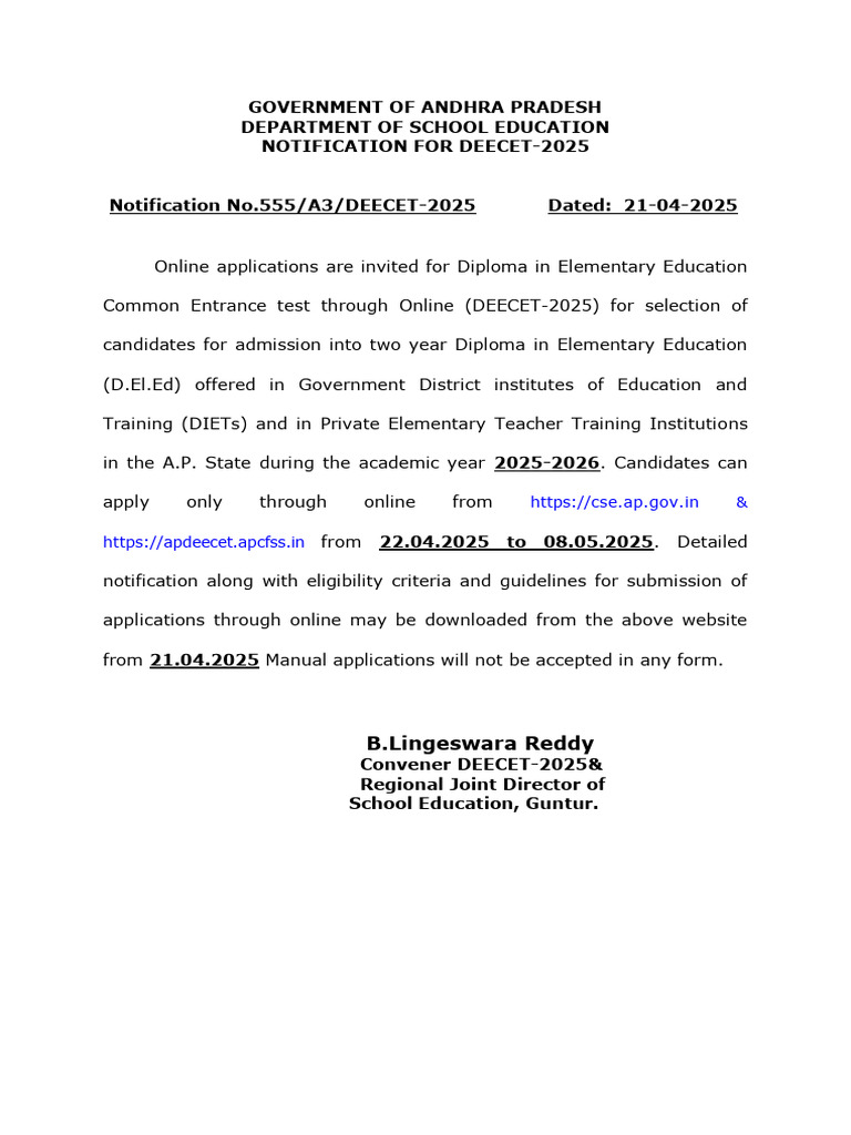 DEECET 2025 Notification | PDF