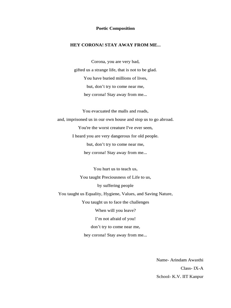 Hey Corona! Stay Away From Me | PDF