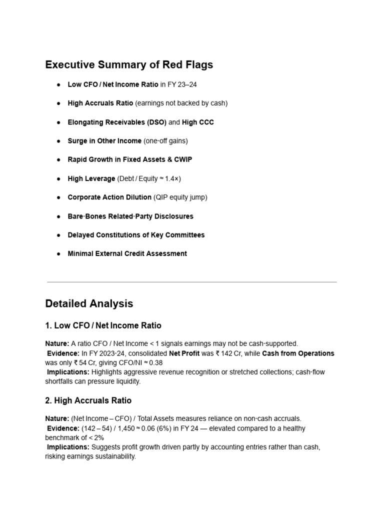 Executive Summary of Red Flags - Shakti Pumps | PDF | Financial ...