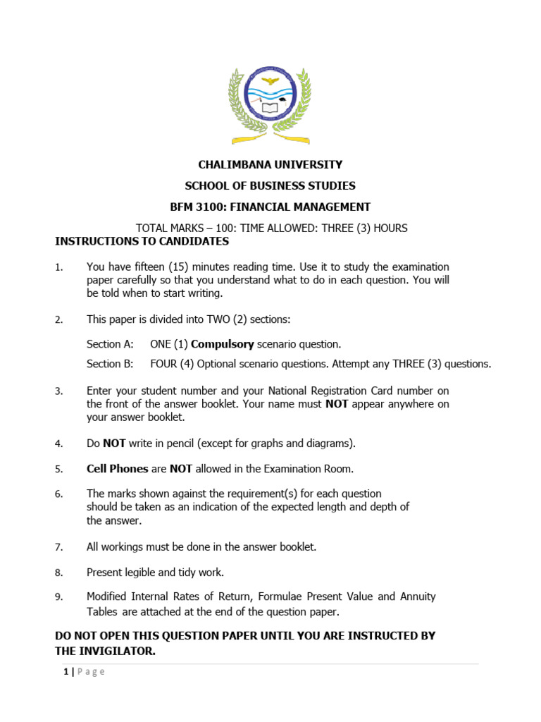 Chalimbana University BFM 3100 2024 | PDF | Business | Money