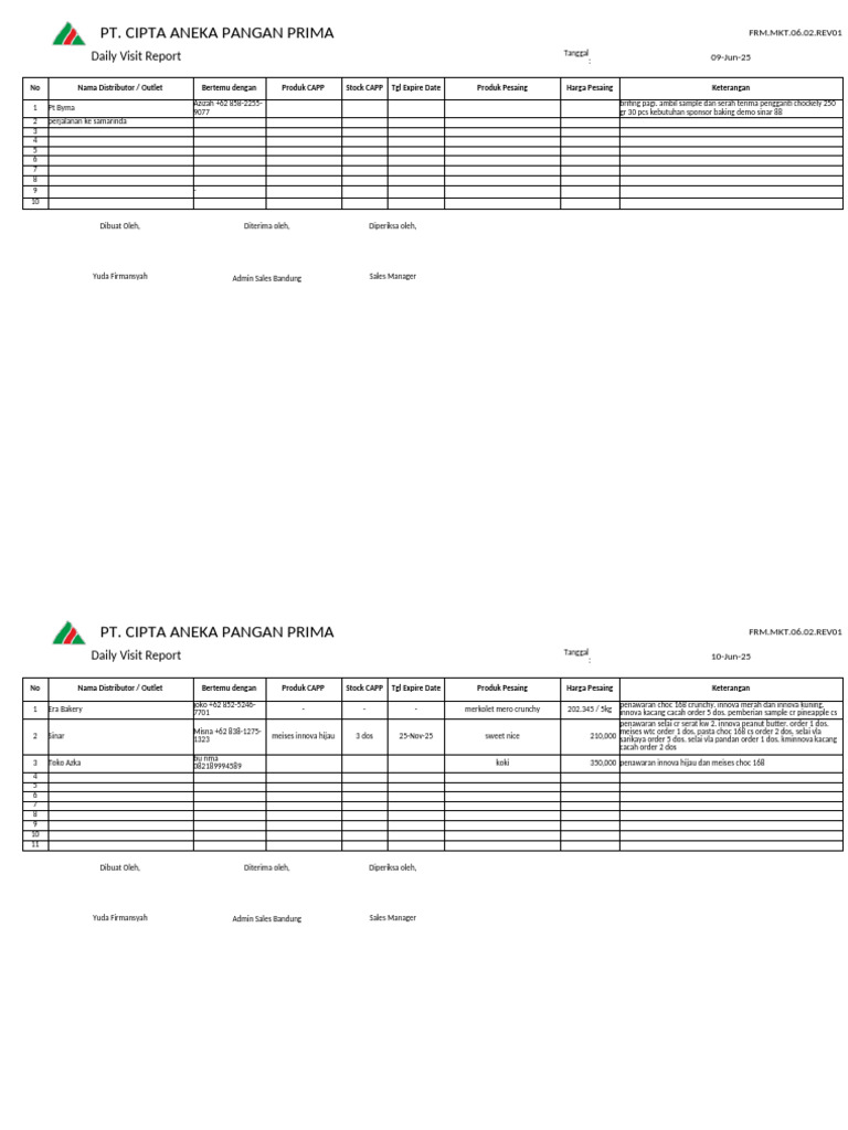 Daily Visit Sales Capp Yuda Balikpapan Juni2 | PDF