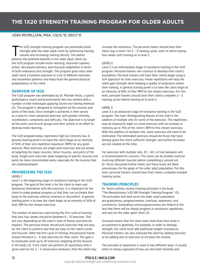 PTQ 9.3.4 The 1x20 Strength Training Program For Older Adults | PDF ...