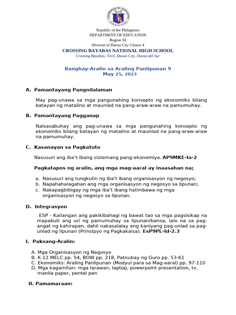 Lesson Plan in AP9 | PDF